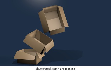 Falling Empty Open Cardboard Boxes 3d Stock Illustration 1754546453 ...