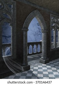 Fantasy Background Dark Forest Old Structure Stock Illustration ...