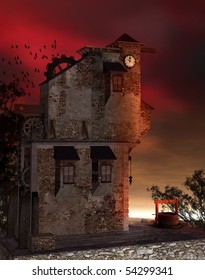 Fantasy Clock Tower Sunset Stock Illustration 54299341 | Shutterstock