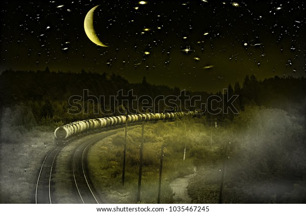 Fantasy Distant Roads Freight Train Goes Stock Illustration 1035467245 ...