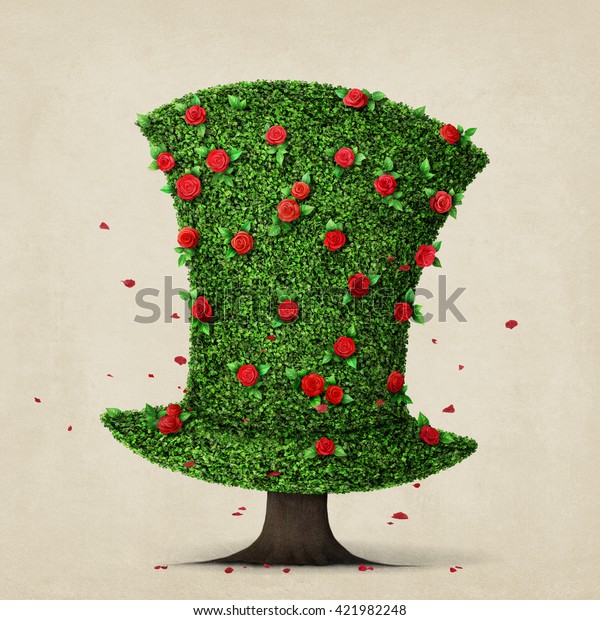 Fantasy Green Hat Shape Tree Flowers Stock Illustration 421982248