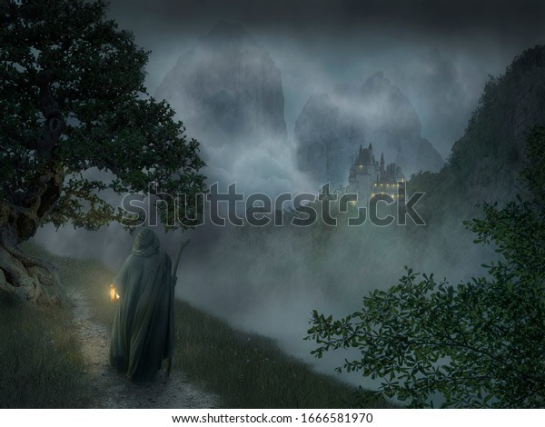 Fantasy Landscape Wizard Stock Illustration 1666581970 | Shutterstock