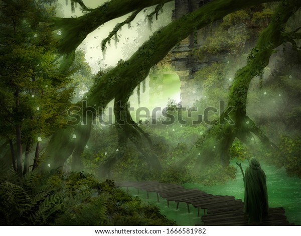 Fantasy Landscape Wizard Stock Illustration 1666581982