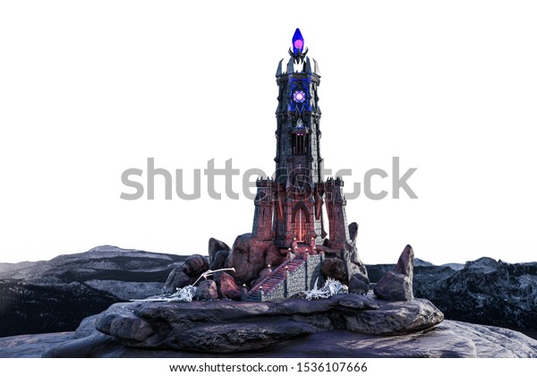 Fantasy Magic Dark Evil Tower, 3D illustration, 3D rendering