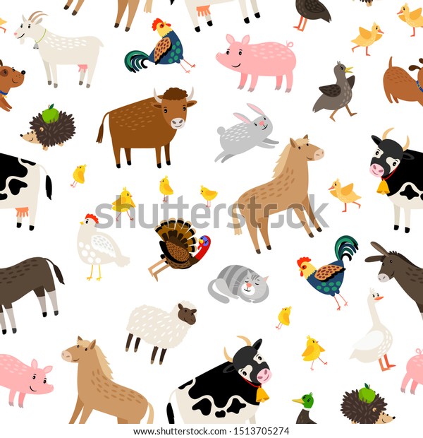 Farm Animals Pattern On White Background Stock Illustration 1513705274 ...