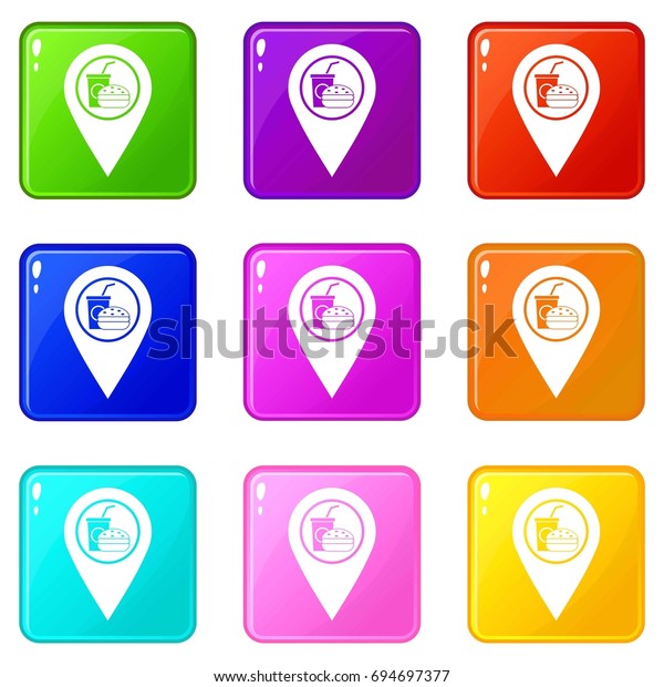 Fast Food Restaurant Map Pointer Icons Stock Illustration 694697377 ...