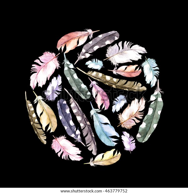 Feathers Circle Pattern On Black Background Stock Illustration ...