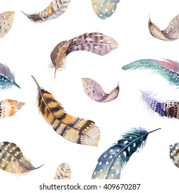 Feathers Repeating Pattern Watercolor Background Seamless Stock ...
