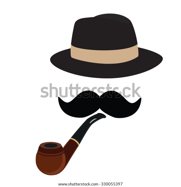 Fedora Hat Smoking Pipe Mustache Retro Stock Illustration 330055397