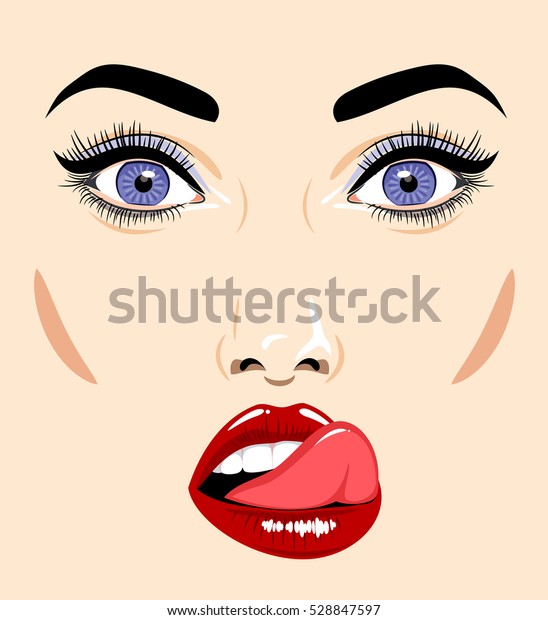 Female Mouth Tongue Licked His Upper Stock Illustration 528847597