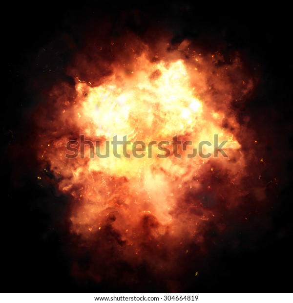 Fiery Explosion Over Black Background Stock Illustration 304664819