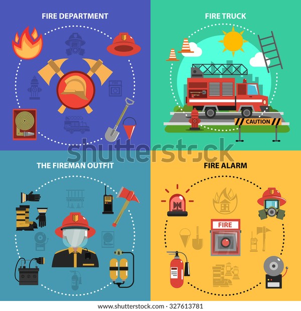 Fire Fighting Design Concept Set Fireman Stock Illustration 327613781 ...