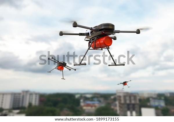 Fire Fighting Drone Concept Extinguish Fire Stock Illustration 1899173155