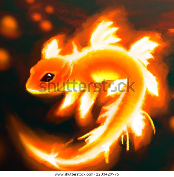 Fire Lizard Psychedelic Underwater Digital Art Stock Illustration ...