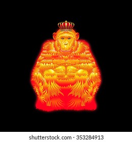 Fire Monkey On Dark Background Stock Illustration 353284913