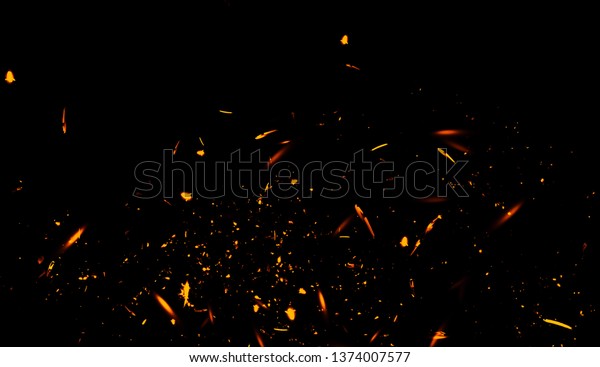 Fire particles effect dust debris isolated on black background, motion ...