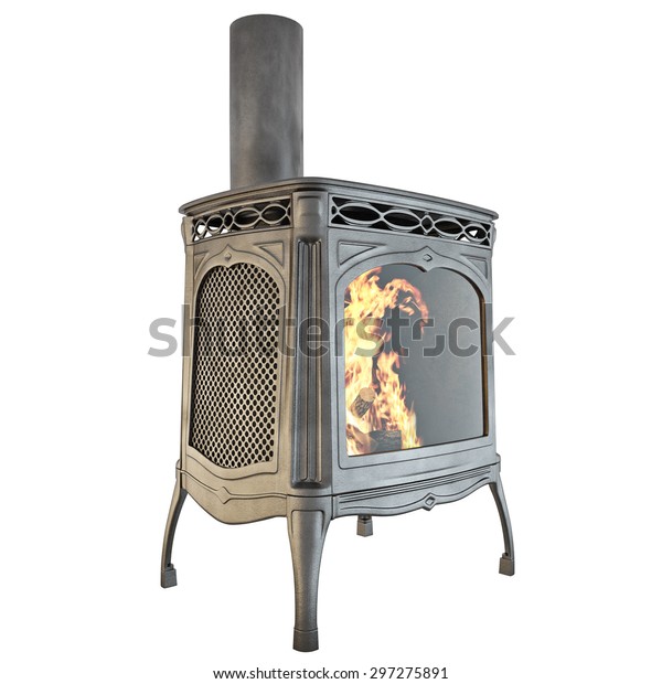 Fireplace Side View Fire On White Stock Illustration 297275891 ...