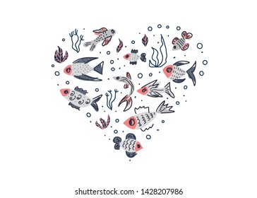Fish Heart Shape Composition Isolated On Stock Illustration 1428207986 ...