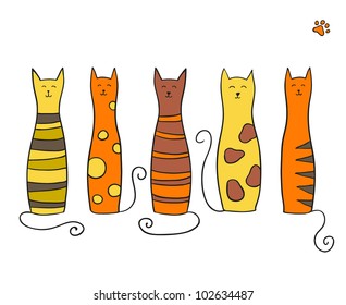 Five Cats Vector Illustration Stok Vektör (Telifsiz) 102634592 ...