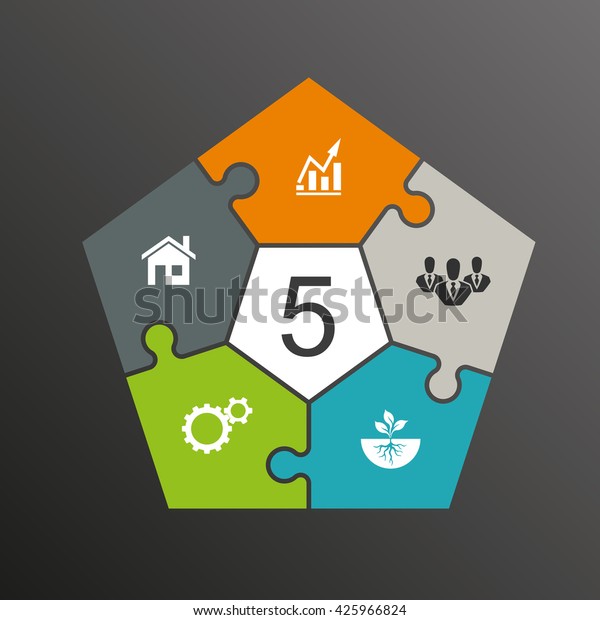 Five Piece Flat Puzzle Round Infographic Stock Illustration 425966824 ...