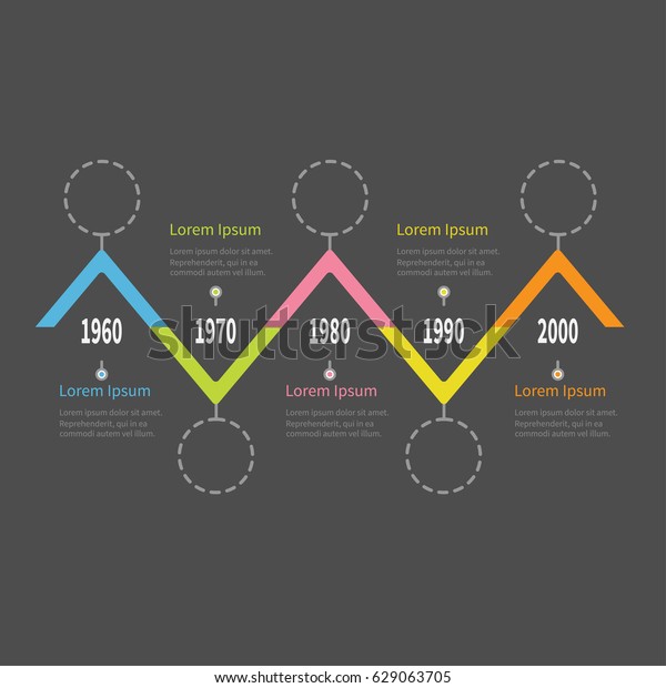 Five step Timeline Infographic. Dash line round circle. Colorful ...