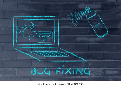 Fixing Computer Bugs Spray Funny Illustration Stock Illustration 317892704