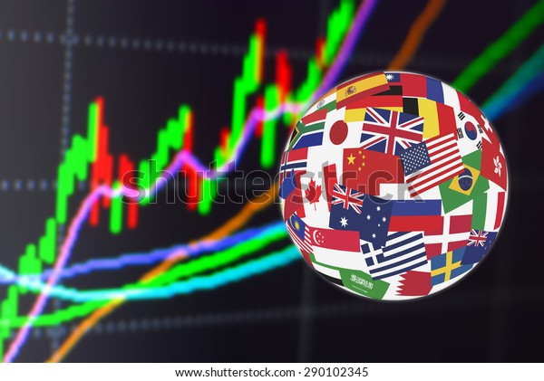 Flags Globe Over Display Charts Financial Stock Illustration 290102345 ...