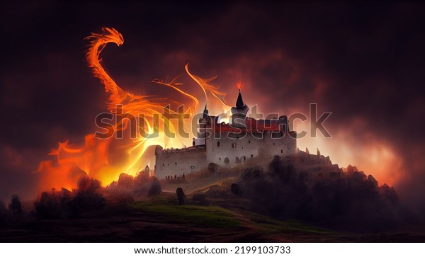 Flame Dragon Attacking Castle Stock Illustration 2199103733 | Shutterstock
