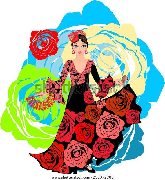 Flamenco Dancer Roses Stock Illustration 233072983