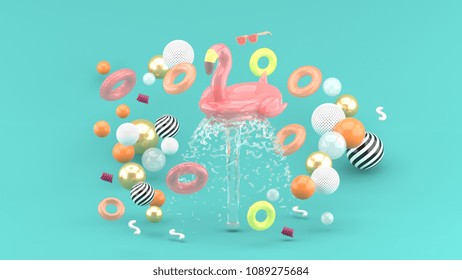 Flamingo Rubber Ring Floating On Fountain Stock Illustration 1089275642