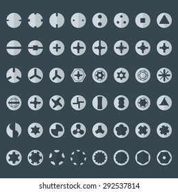 Flat Design Various Types Screw Heads: стоковая иллюстрация, 292537814 ...
