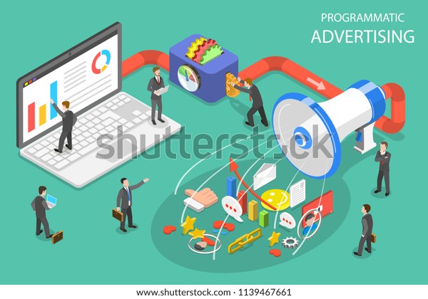 Flat Isometric Concept Programmatic Advertising Social Stock ...