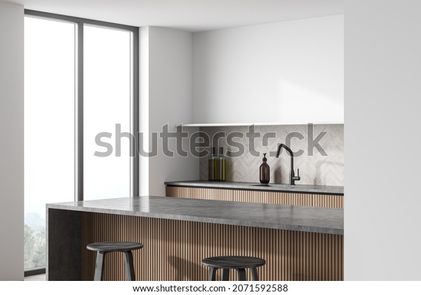 Floor Ceiling Window Breakfast Bar Minimalist Stock Illustration ...