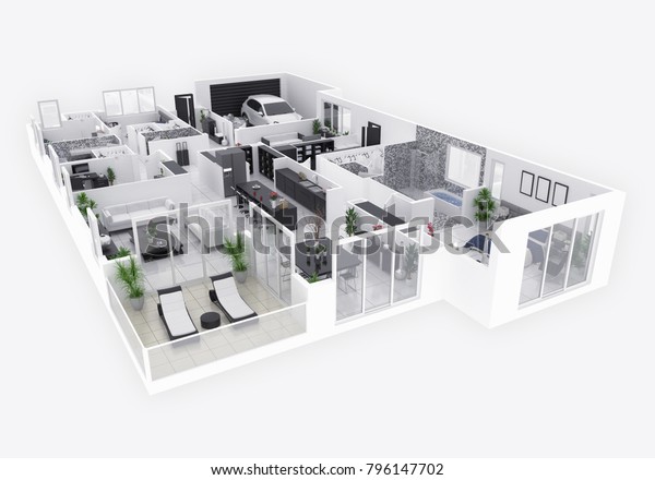 Floor Plan House Top View 3d 스톡 일러스트 796147702 | Shutterstock