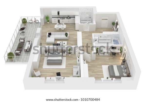 Floor Plan Top View Apartment Interior 库存插图 1010700484