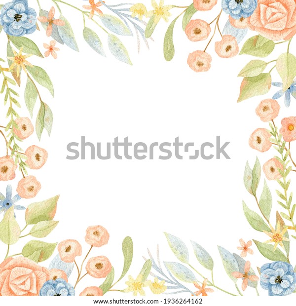 Floral Frame Pastel Colors Rectangular Frame Stock Illustration ...