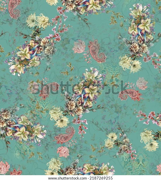 Floral Pattern Digital Print Textile Design Stock Illustration ...