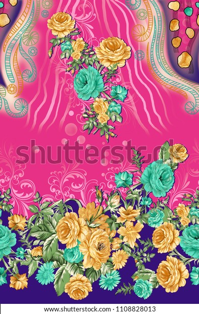 Flower Horizontal Border Pink Background Stock Illustration 1108828013