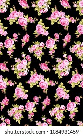 Flower Pattern Black Background Stock Illustration 1084931459 ...