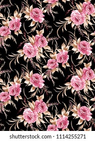 Flower Pattern Black Background Stock Illustration 1114255271 ...