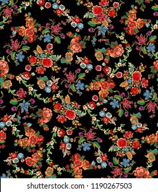 Flower Pattern Black Background Stock Illustration 1190267503 ...