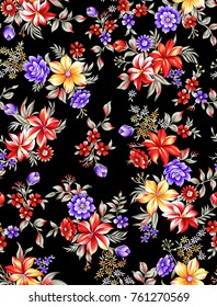 Flower Pattern Black Background Stock Illustration 761270569 | Shutterstock