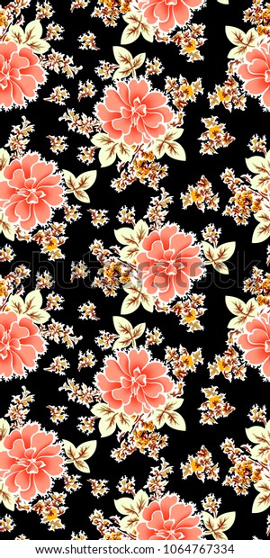 Flower Pattern Black Background Stock Illustration 1064767334 ...