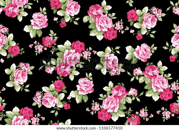 Flower Pattern Black Background Stock Illustration 1106577410 ...