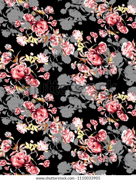 Flower Pattern Black Background Stock Illustration 1110033905