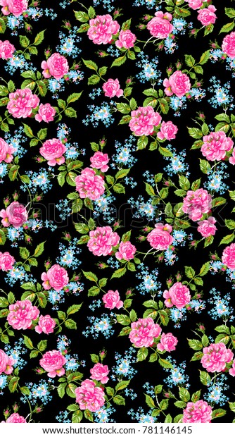 Flower Pattern Black Background Stock Illustration 781146145