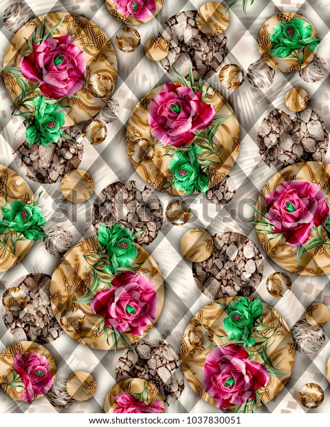 Flower Pattern Chex Line Effect Stock Illustration 1037830051