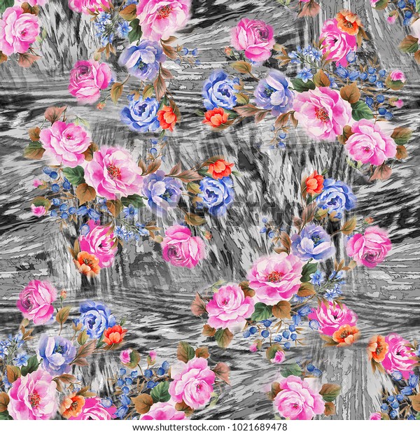 Flower Pattern Grey Background: stockillustratie 1021689478 | Shutterstock