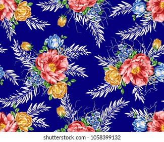 Flower Pattern Navy Background Stock Illustration 1058399132 | Shutterstock