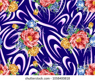 Flower Pattern Navy Background Stock Illustration 1058400818 | Shutterstock